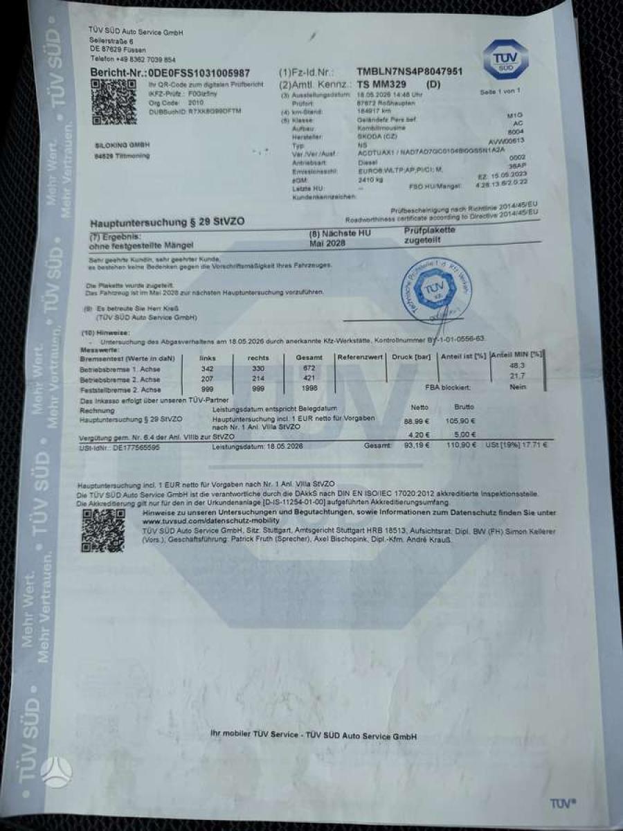 Grey Skoda Kodiaq 2023 in Siauliai, with an engine capacity of 1.97 L and mileage of 191 thousand km for 24990 €, photo 33 on AUTOMOTO.COM.LV