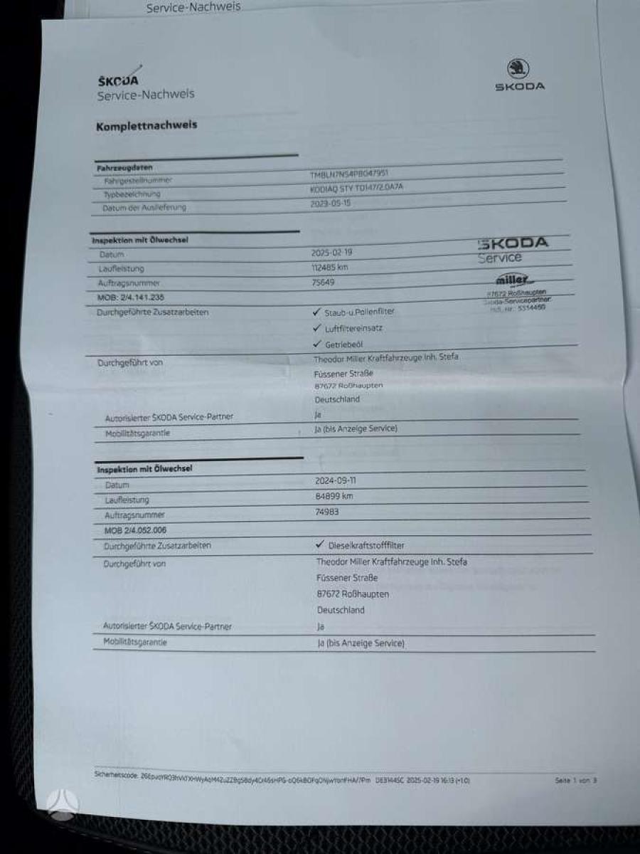 Grey Skoda Kodiaq 2023 in Siauliai, with an engine capacity of 1.97 L and mileage of 191 thousand km for 24990 €, photo 38 on AUTOMOTO.COM.LV