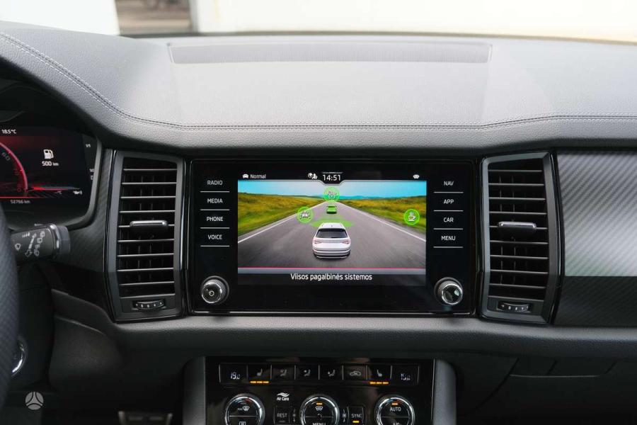 Grey Skoda Kodiaq 2024 in Vilnius, with an engine capacity of 1.98 L and mileage of 53 thousand km for 39400 €, photo 18 on AUTOMOTO.COM.LV