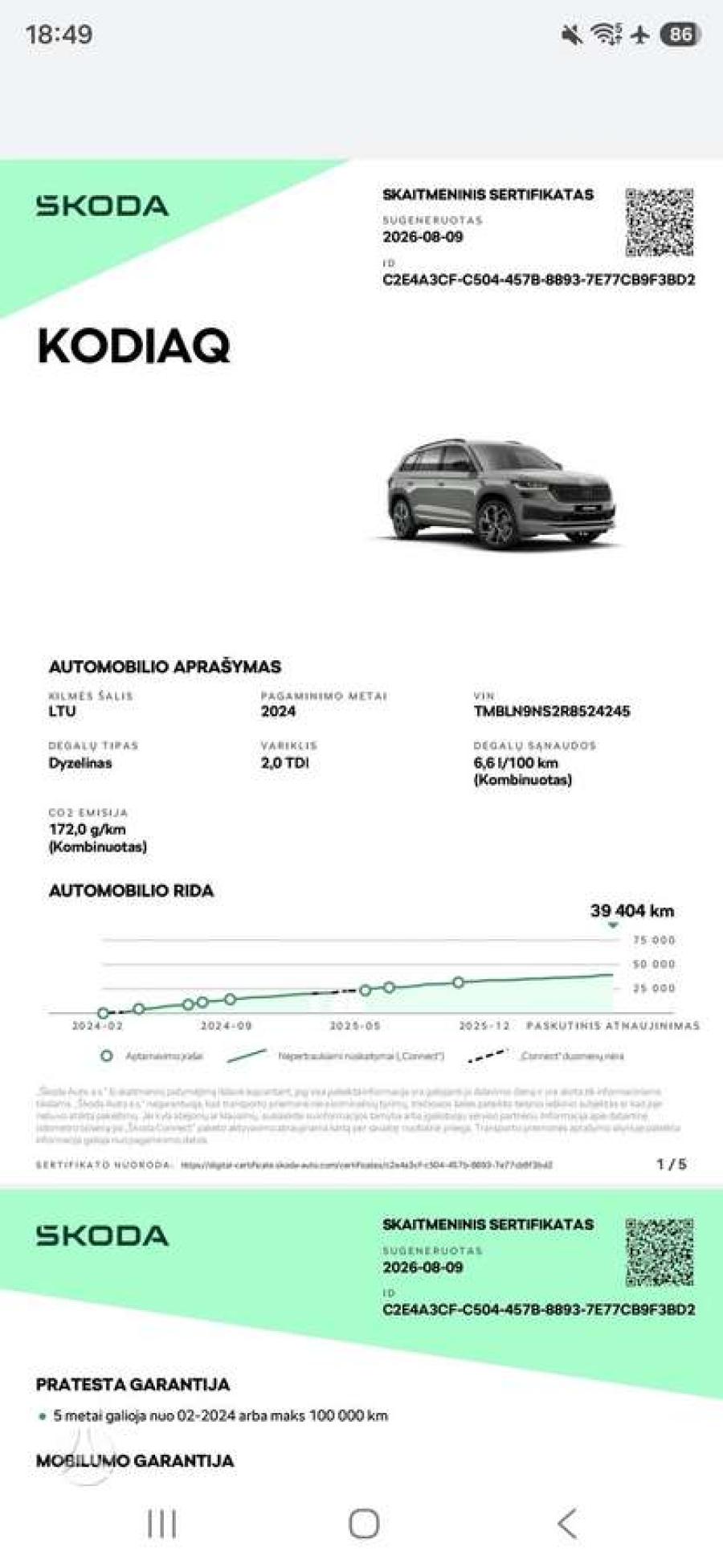 Pelēks Skoda Kodiaq 2024 Klaipėda, ar dzinēja tilpumu 1.97 L un nobraukumu 40 tūkst. km par 35000 €, foto 15 vietnē AUTOMOTO.COM.LV