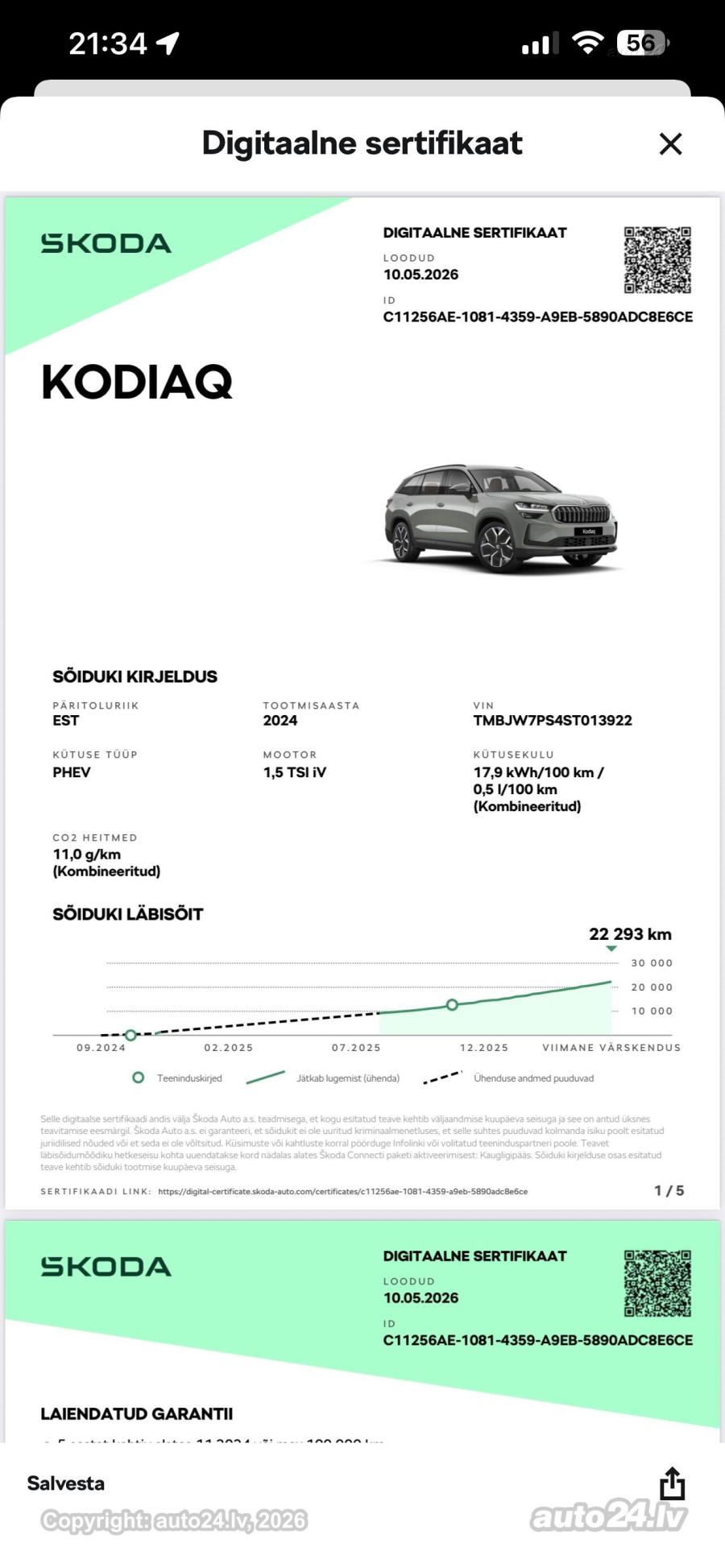 Grey Skoda Kodiaq 2024 in Tallinn, with an engine capacity of 1.50 L and mileage of 22 thousand km for 41000 €, photo 9 on AUTOMOTO.COM.LV