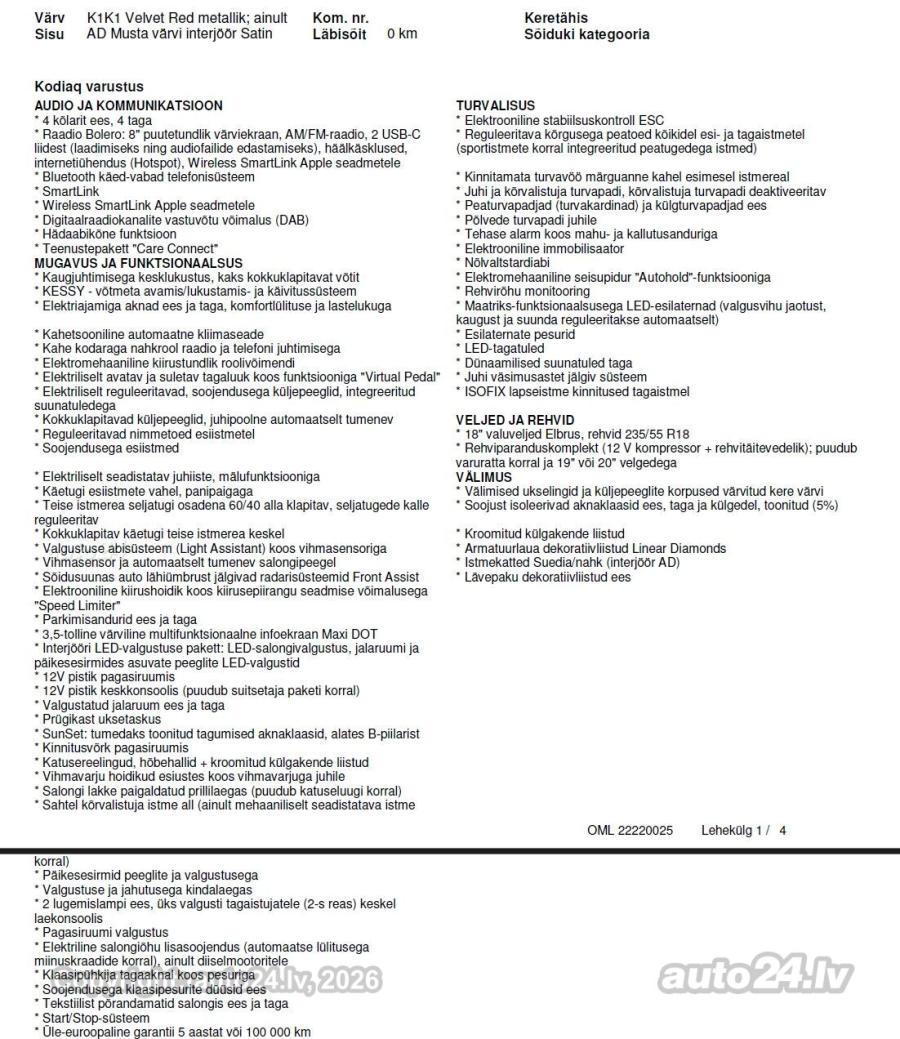 Skoda Kodiaq 2022 in Tallinn, with an engine capacity of 2.00 L and mileage of 54 thousand km for 34500 €, photo 16 on AUTOMOTO.COM.LV