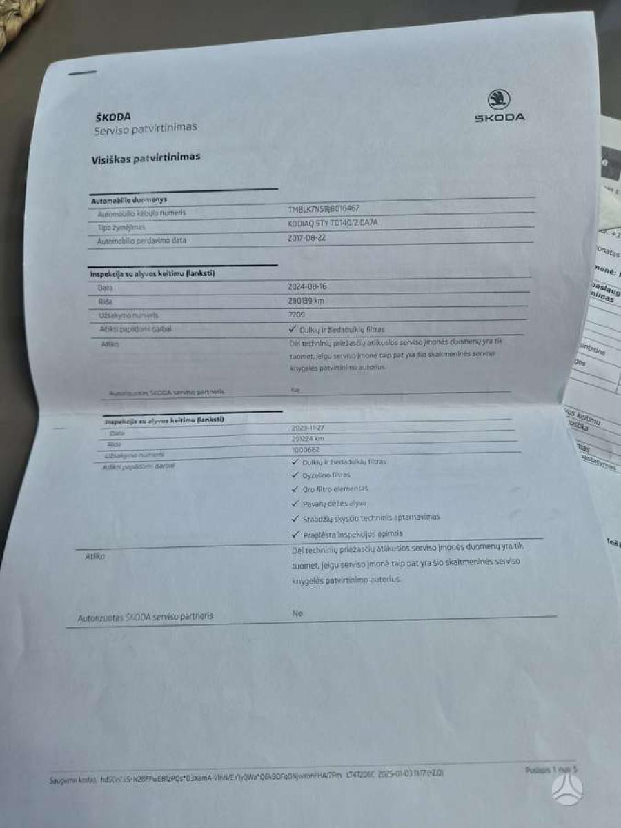 White Skoda Kodiaq 2017 in Alytus, with an engine capacity of 1.97 L and mileage of 327 thousand km for 15300 €, photo 19 on AUTOMOTO.COM.LV