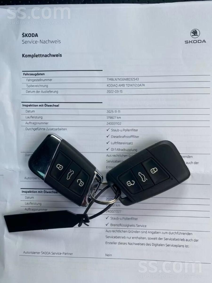 White Skoda Kodiaq 2022 in Liepaja, with an engine capacity of 2.00 L and mileage of 208 thousand km for 21500 €, photo 16 on AUTOMOTO.COM.LV