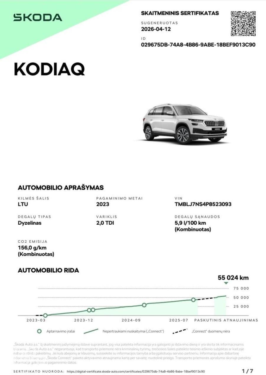 White Skoda Kodiaq 2023 in Kaunas, with an engine capacity of 2.00 L and mileage of 55 thousand km for 30999 €, photo 21 on AUTOMOTO.COM.LV