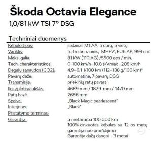 Black Skoda Octavia 2024 in Vilnius, with an engine capacity of 1.00 L and mileage of 55 thousand km for 22500 €, photo 16 on AUTOMOTO.COM.LV