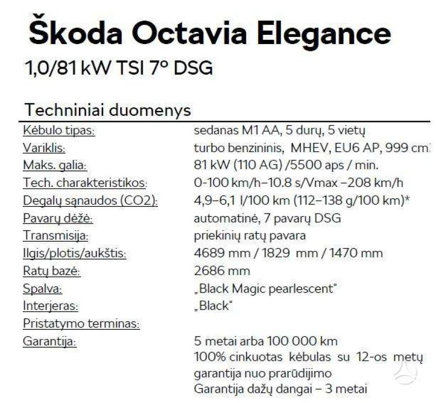 Black Skoda Octavia 2024 in Vilnius, with an engine capacity of 1.00 L and mileage of 55 thousand km for 22500 €, photo 16 on AUTOMOTO.COM.LV
