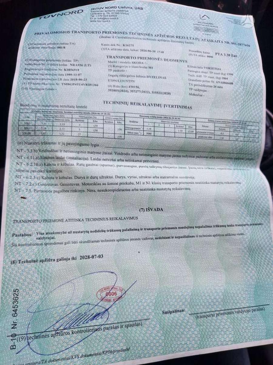 Черный Шкода Октавия 1999 в Вильнюс, объемом двигателя 1.90 л и пробегом 430 тыс. км за 1050 €, фото 8 на AUTOMOTO.COM.LV