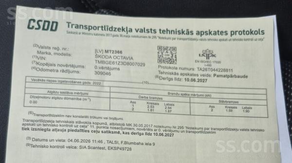 Black Skoda Octavia 2012 in Talsi, with an engine capacity of 2.00 L and mileage of 309 thousand km for 4200 €, photo 10 on AUTOMOTO.COM.LV