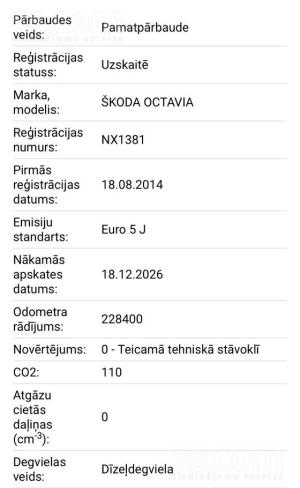 Черный Шкода Октавия 2014 в Рига, объемом двигателя 2.00 л и пробегом 228 тыс. км за 8690 €, фото 13 на AUTOMOTO.COM.LV