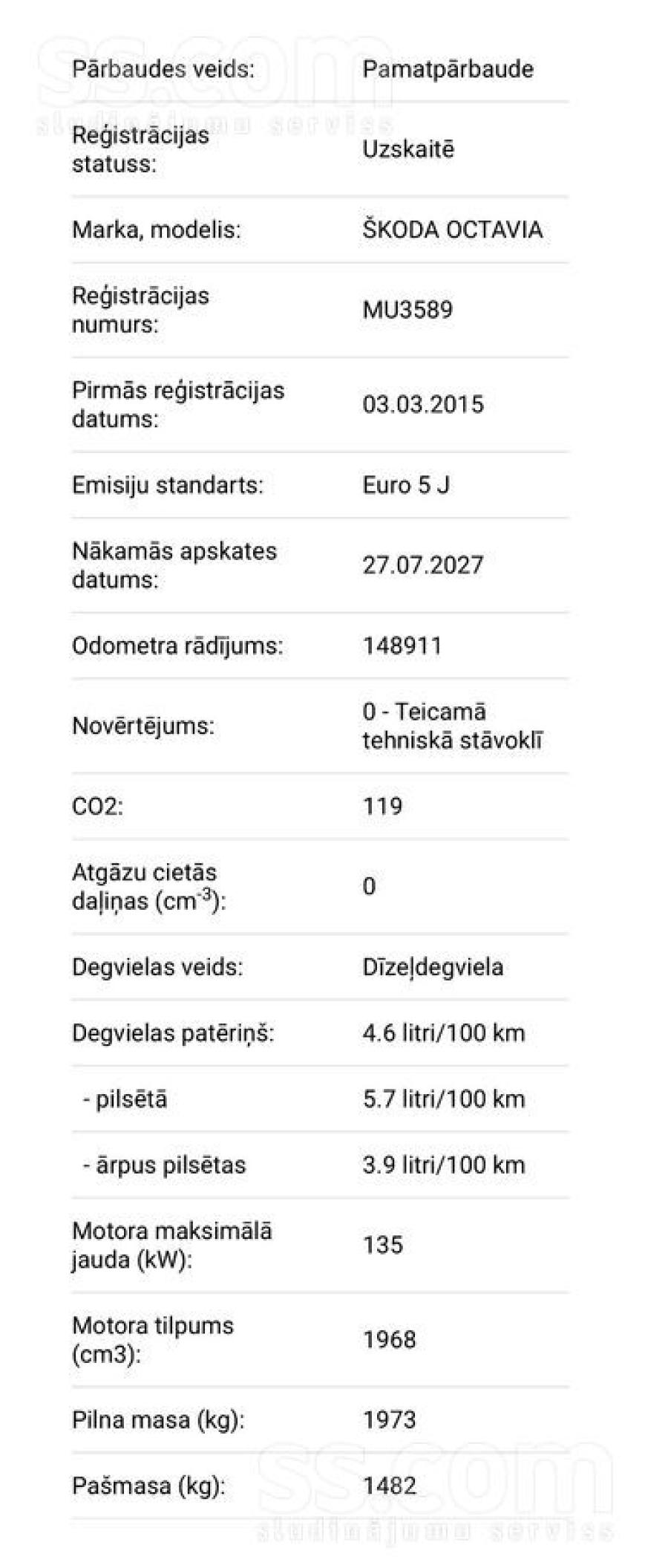 Black Skoda Octavia 2015 in Riga, with an engine capacity of 2.00 L and mileage of 149 thousand km for 10900 €, photo 12 on AUTOMOTO.COM.LV