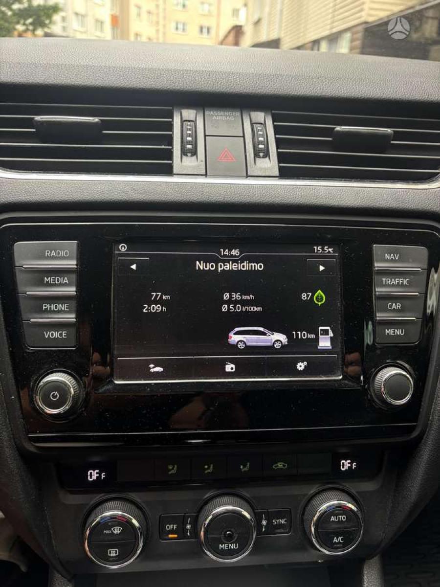 Black Skoda Octavia 2016 in Vilnius, with an engine capacity of 1.97 L and mileage of 288 thousand km for 7500 €, photo 13 on AUTOMOTO.COM.LV