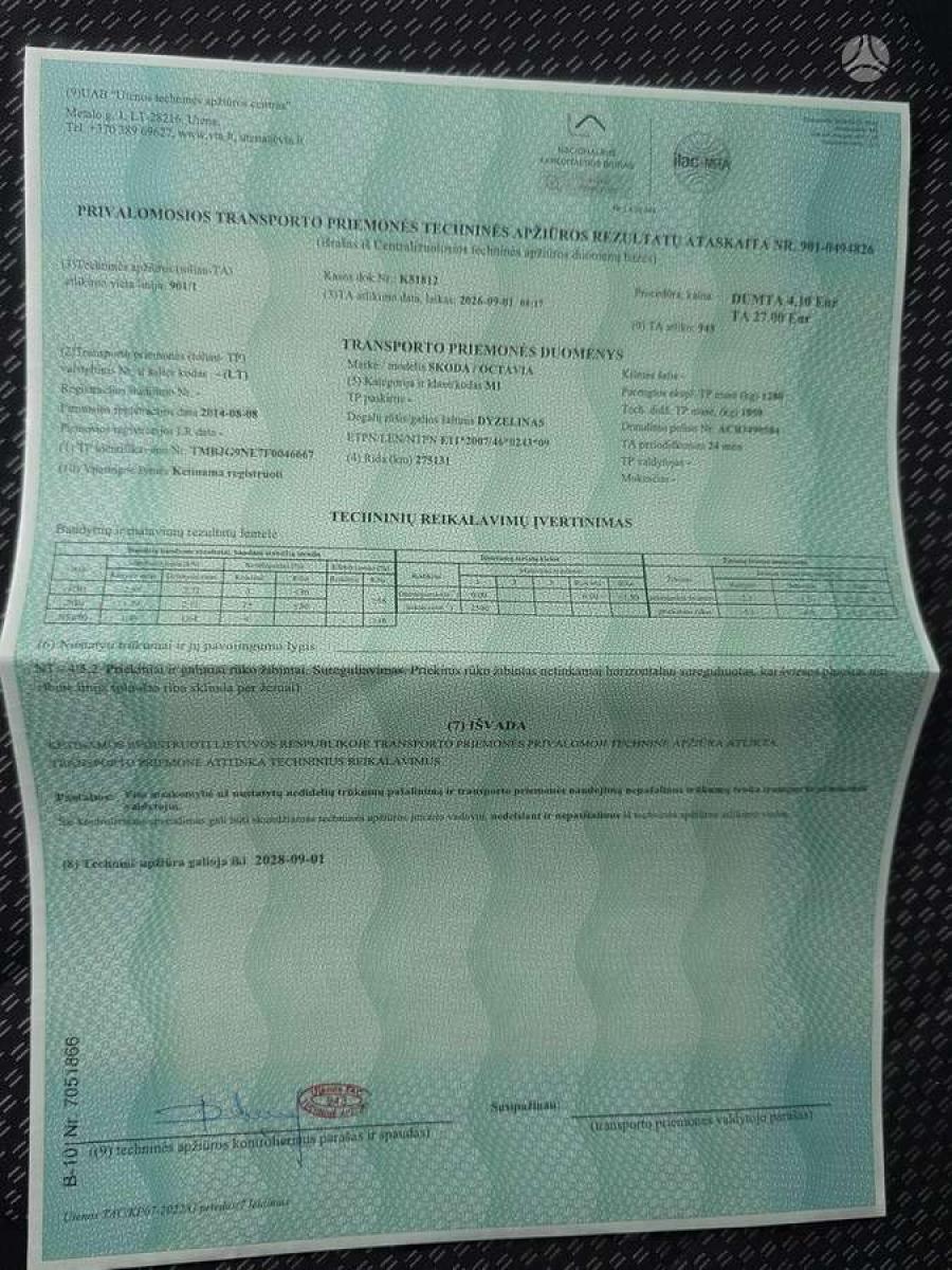 Синий Шкода Октавия 2014 в Утена, объемом двигателя 1.60 л и пробегом 275 тыс. км за 5500 €, фото 14 на AUTOMOTO.COM.LV