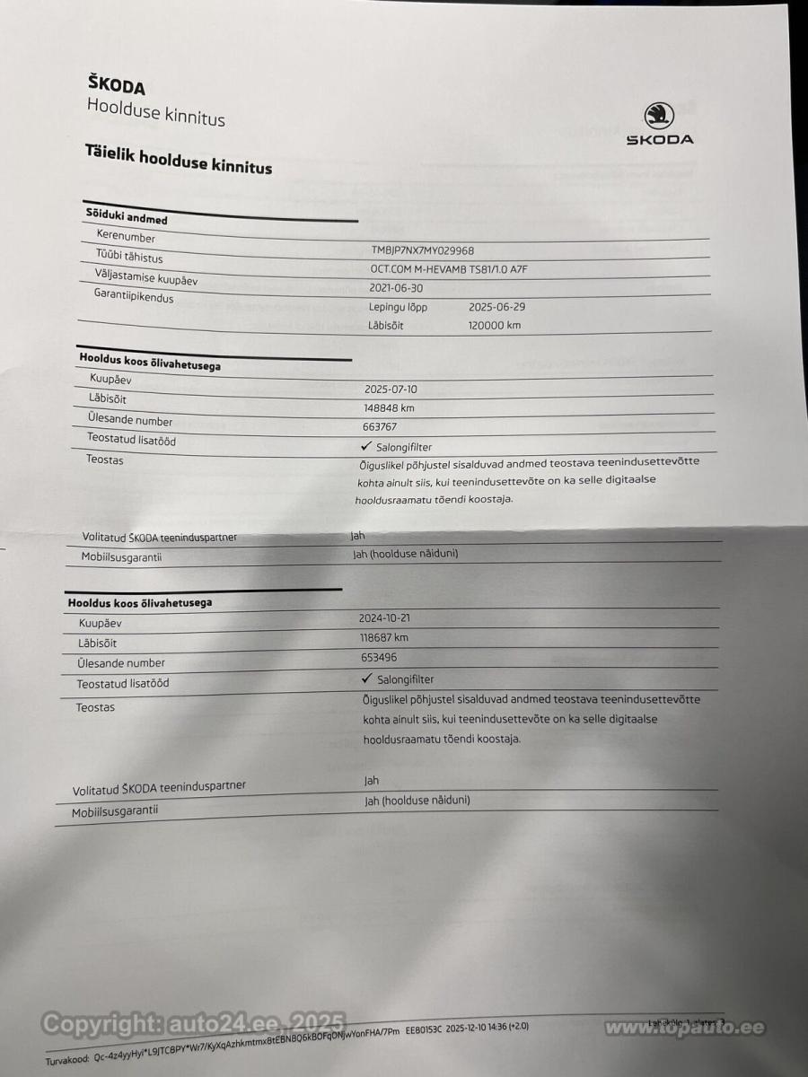 Blue Skoda Octavia 2021 in Tallinn, with an engine capacity of 1.00 L and mileage of 150 thousand km for 13500 €, photo 12 on AUTOMOTO.COM.LV