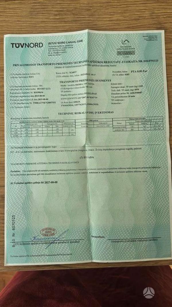 Коричневый Шкода Октавия 2015 в Вильнюс, объемом двигателя 1.60 л и пробегом 200 тыс. км за 6500 €, фото 8 на AUTOMOTO.COM.LV