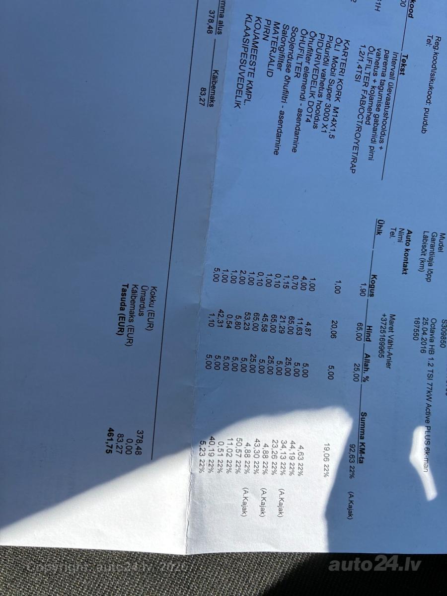 Зеленый Шкода Октавия 2012 в Пярну, объемом двигателя 1.20 л и пробегом 200 тыс. км за 3200 €, фото 10 на AUTOMOTO.COM.LV