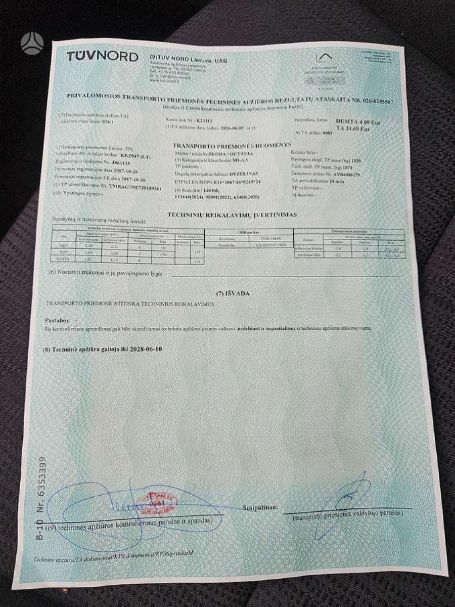 Серый Шкода Октавия 2017 в Вильнюс, объемом двигателя 1.60 л и пробегом 141 тыс. км за 8200 €, фото 14 на AUTOMOTO.COM.LV
