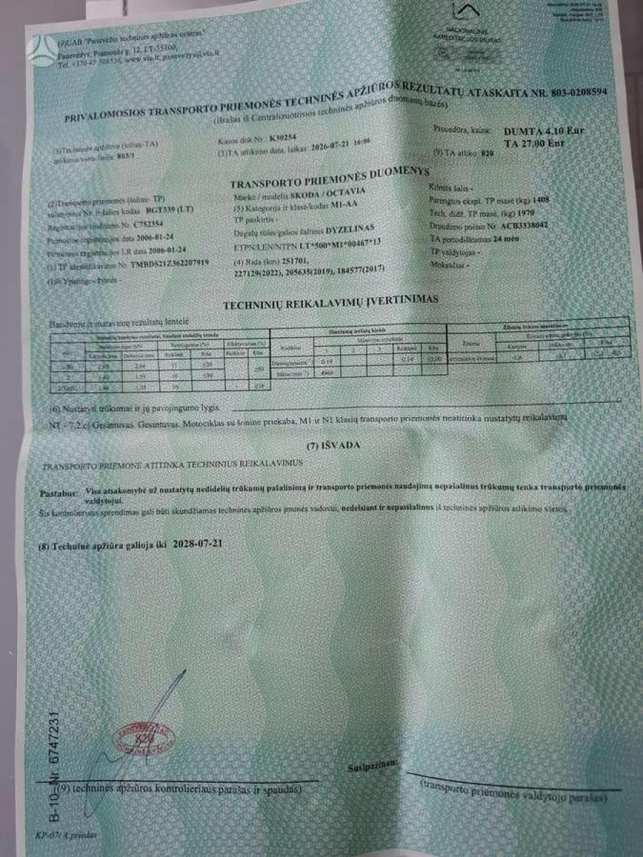 Серый Шкода Октавия 2006 в Паневежис, объемом двигателя 1.90 л и пробегом 250 тыс. км за 1750 €, фото 10 на AUTOMOTO.COM.LV