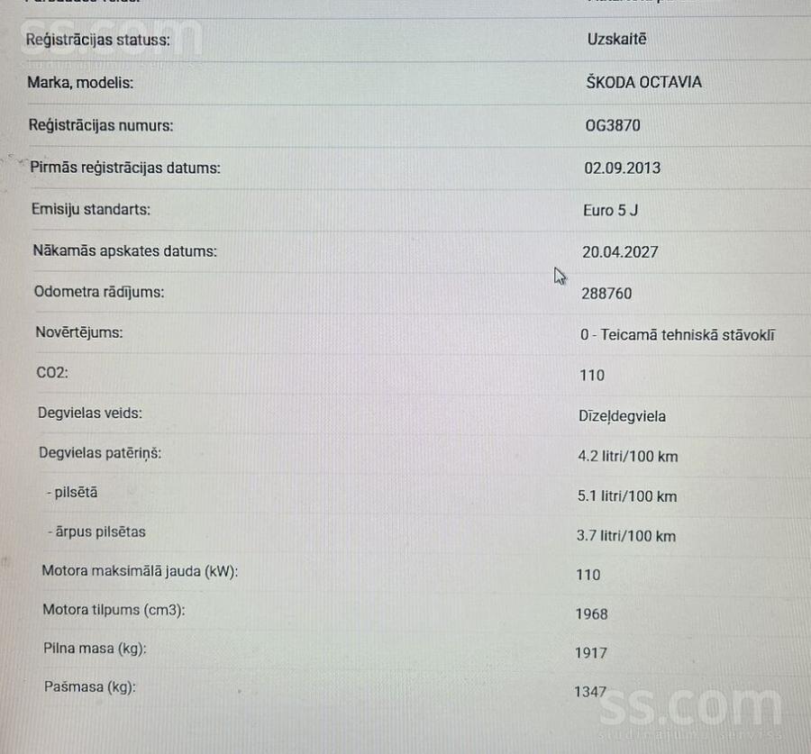 Pelēks Skoda Octavia 2013 Rīga, ar dzinēja tilpumu 2.00 L un nobraukumu 289 tūkst. km par 4490 €, foto 19 vietnē AUTOMOTO.COM.LV