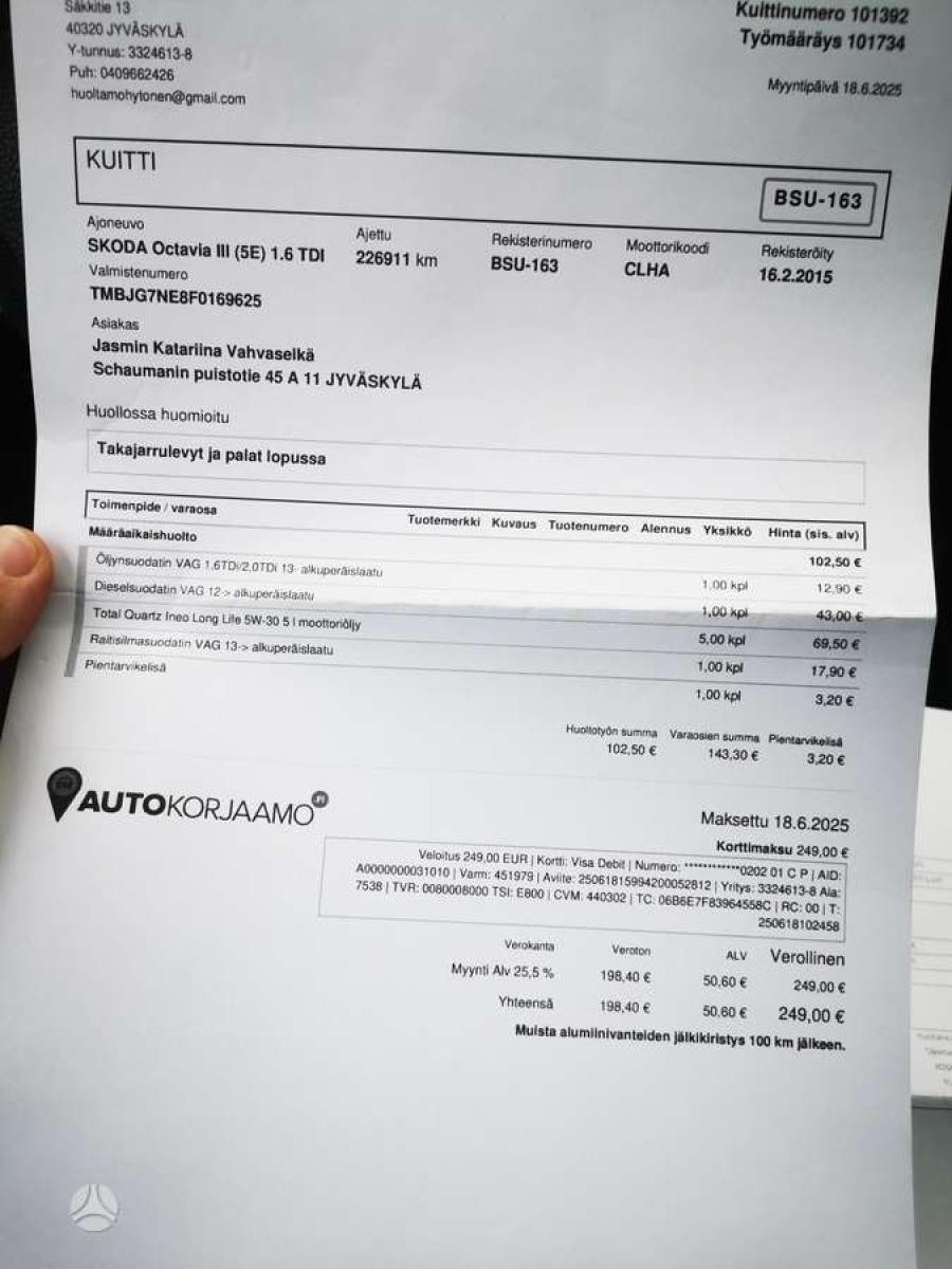 Grey Skoda Octavia 2015 in Vilnius, with an engine capacity of 1.60 L and mileage of 234 thousand km for 5995 €, photo 21 on AUTOMOTO.COM.LV