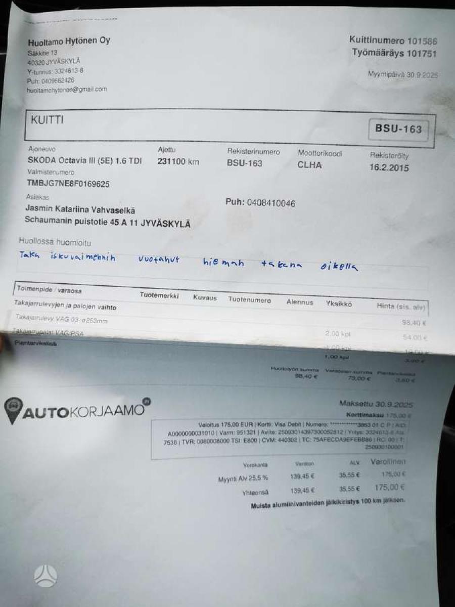 Grey Skoda Octavia 2015 in Vilnius, with an engine capacity of 1.60 L and mileage of 234 thousand km for 5995 €, photo 23 on AUTOMOTO.COM.LV