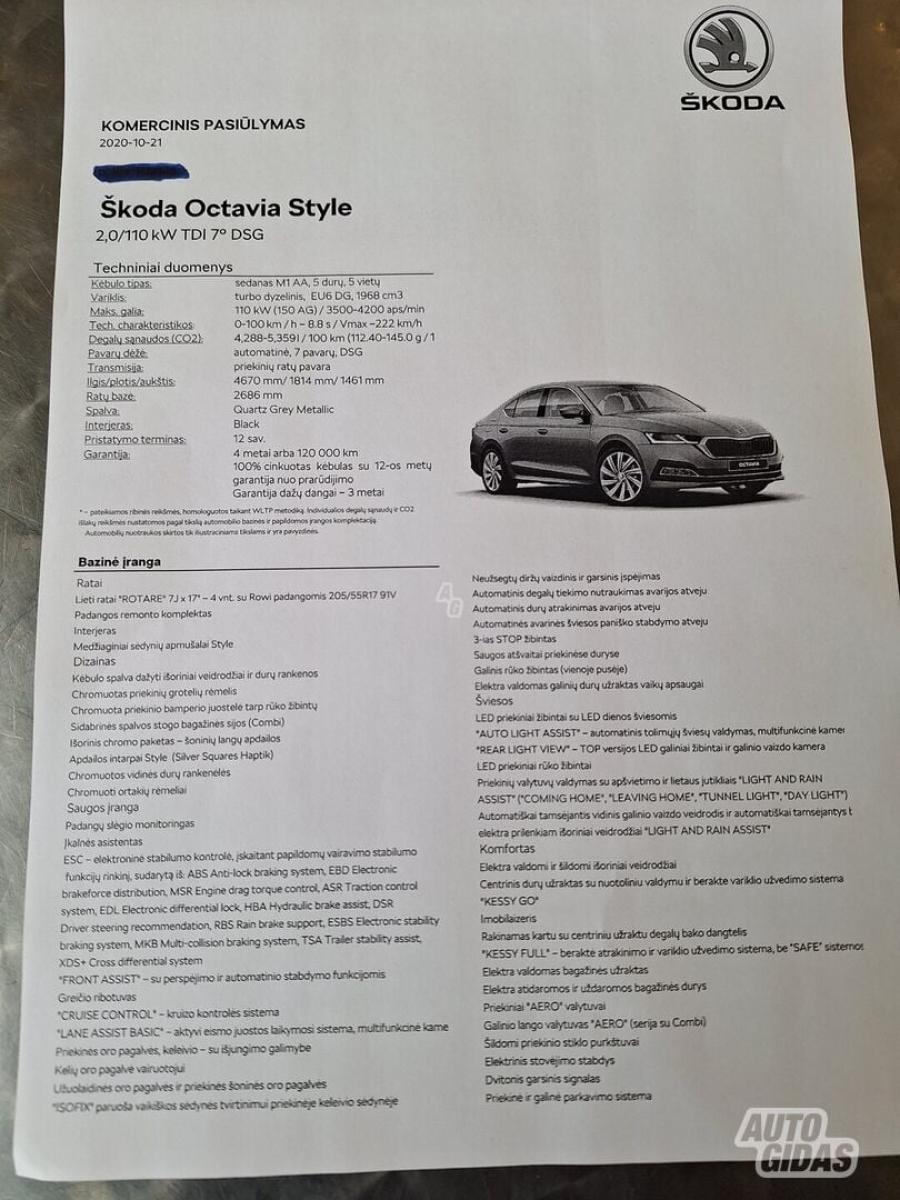 Skoda Octavia 2021 Viļņa, ar dzinēja tilpumu 2.00 L un nobraukumu 64 tūkst. km par 22900 €, foto 8 vietnē AUTOMOTO.COM.LV