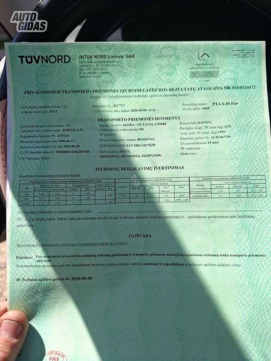 Шкода Октавия 2006 в Укмерге, объемом двигателя 1.60 л и пробегом 331 тыс. км за 1200 €, фото 14 на AUTOMOTO.COM.LV