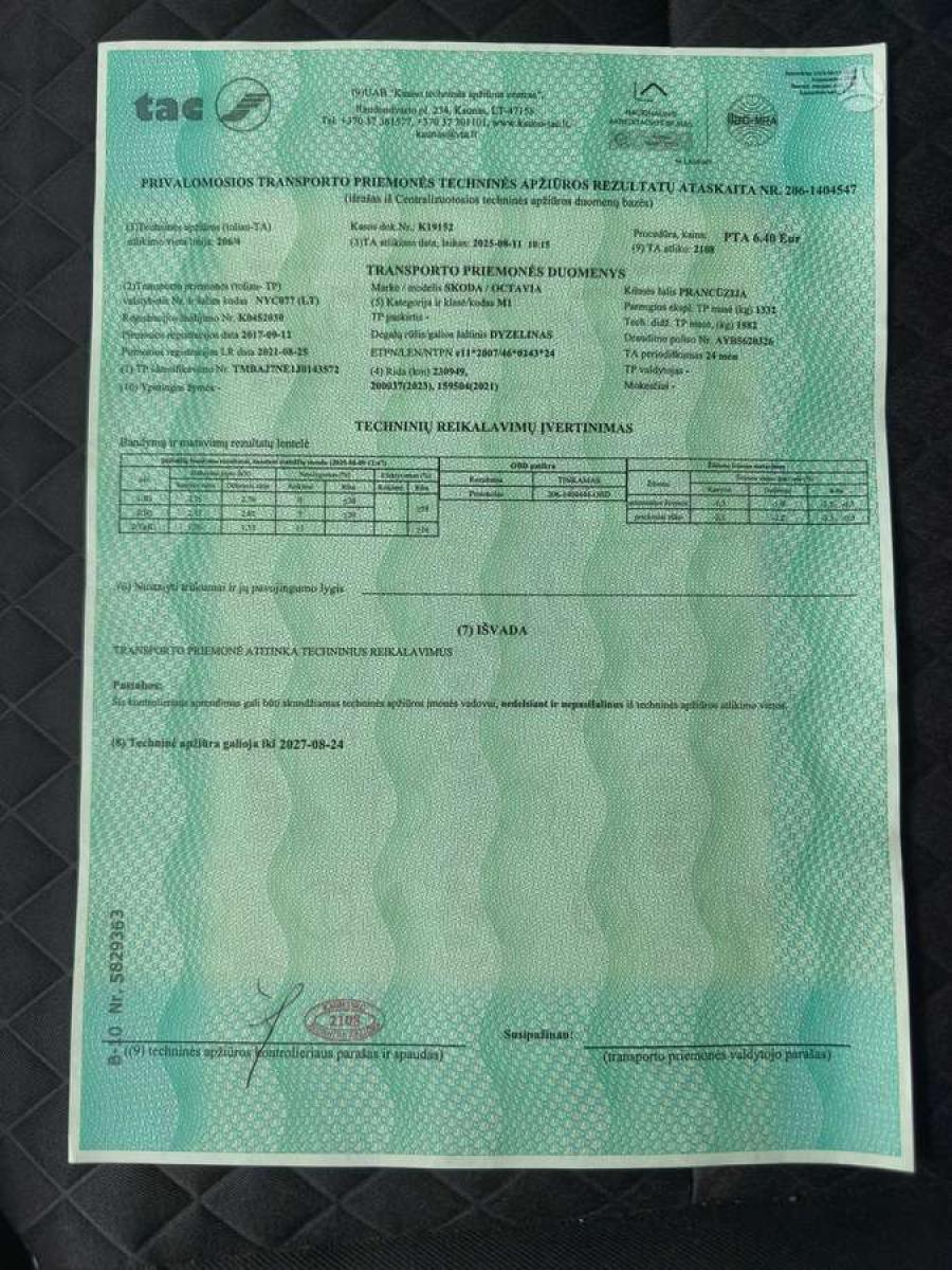 Белый Шкода Октавия 2017 в Каунас, объемом двигателя 1.97 л и пробегом 251 тыс. км за 8400 €, фото 12 на AUTOMOTO.COM.LV