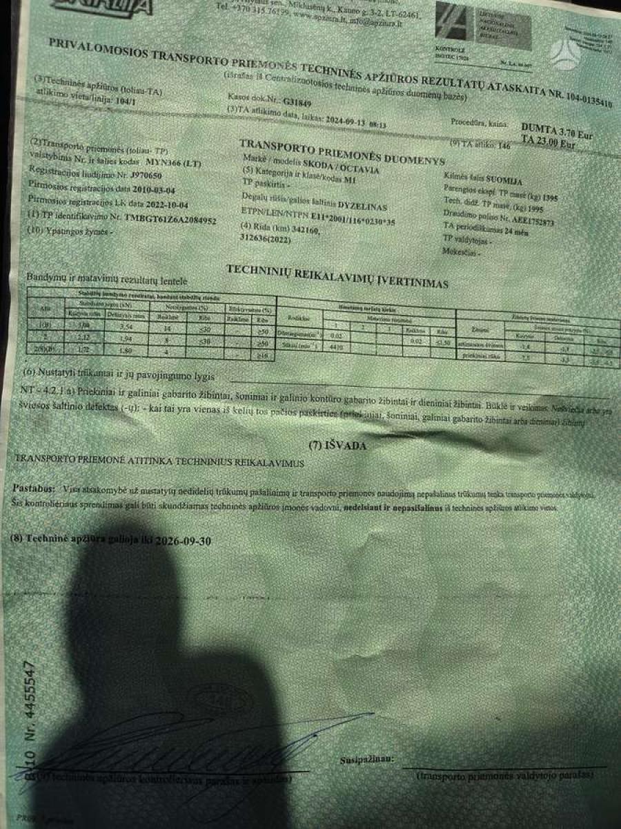 Белый Шкода Октавия 2010 в Клайпеда, объемом двигателя 1.60 л и пробегом 356 тыс. км за 3300 €, фото 10 на AUTOMOTO.COM.LV