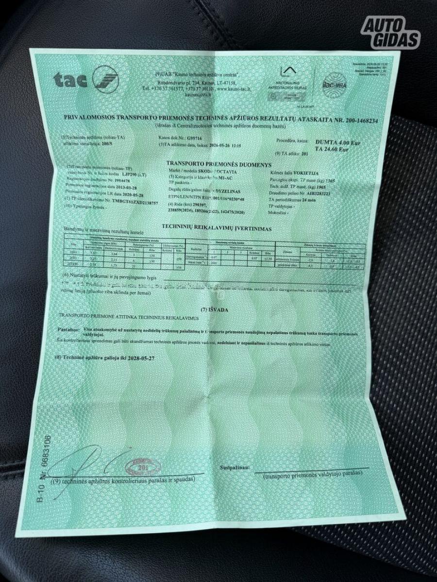 Balts Skoda Octavia 2013 Kauņa, ar dzinēja tilpumu 1.60 L un nobraukumu 299 tūkst. km par 3400 €, foto 19 vietnē AUTOMOTO.COM.LV