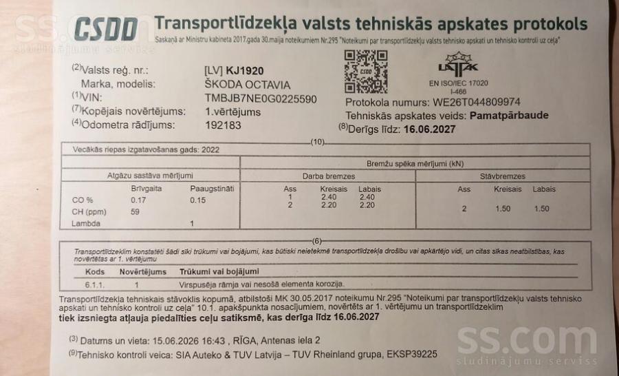 Белый Шкода Октавия 2016 в Рига, объемом двигателя 1.20 л и пробегом 195 тыс. км за 4700 €, фото 20 на AUTOMOTO.COM.LV