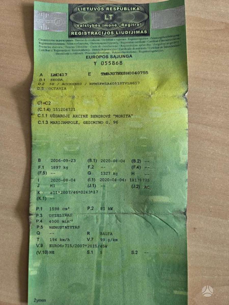 Белый Шкода Октавия 2016 в Вильнюс, объемом двигателя 1.60 л и пробегом 245 тыс. км за 5300 €, фото 10 на AUTOMOTO.COM.LV