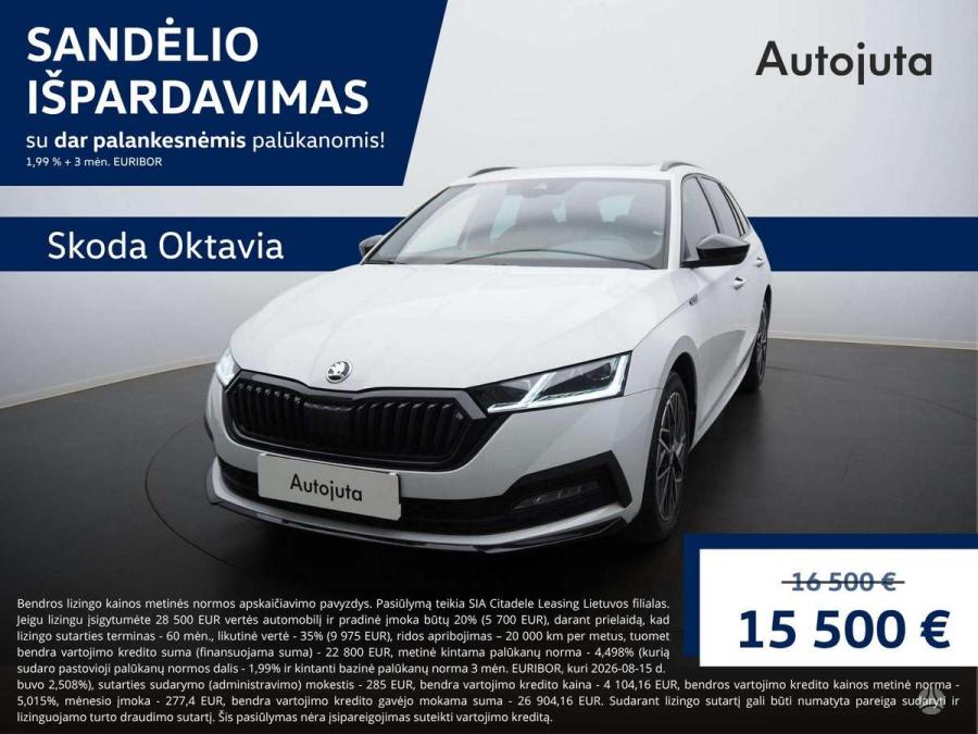 White Skoda Octavia 2023 in Vilnius, with an engine capacity of 1.50 L and mileage of 187 thousand km for 15500 €, photo 1 on AUTOMOTO.COM.LV
