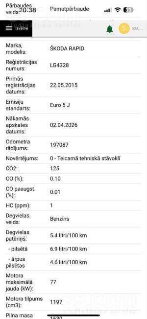 Skoda Rapid 2015 in Riga, with an engine capacity of 1.20 L and mileage of 199 thousand km for 3500 €, photo 26 on AUTOMOTO.COM.LV