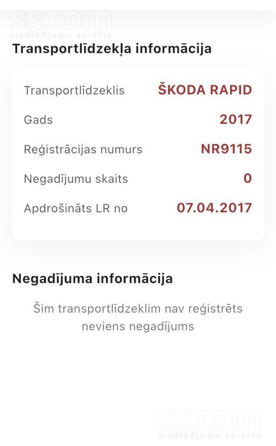 Skoda Rapid 2017 in Riga, with an engine capacity of 1.40 L and mileage of 215 thousand km for 4500 €, photo 26 on AUTOMOTO.COM.LV