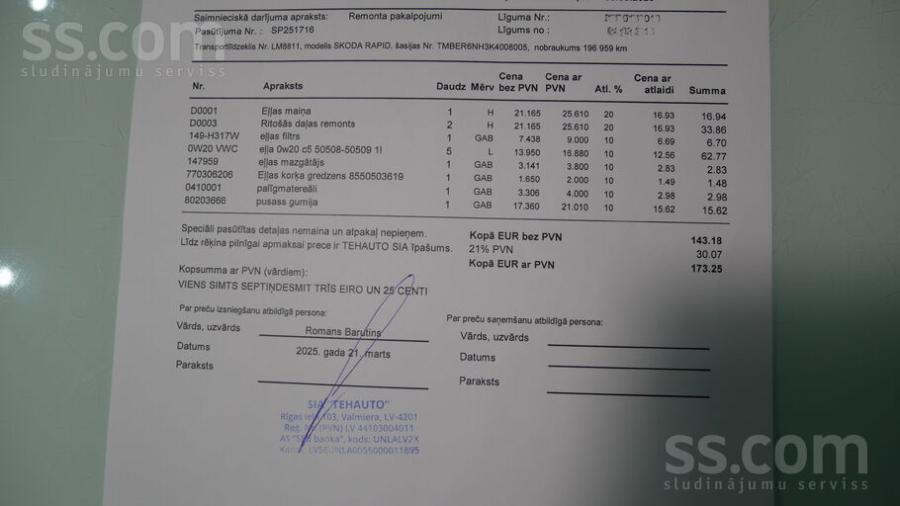 Skoda Rapid 2018 Rīga, ar dzinēja tilpumu 1.00 L un nobraukumu 204 tūkst. km par 7200 €, foto 23 vietnē AUTOMOTO.COM.LV