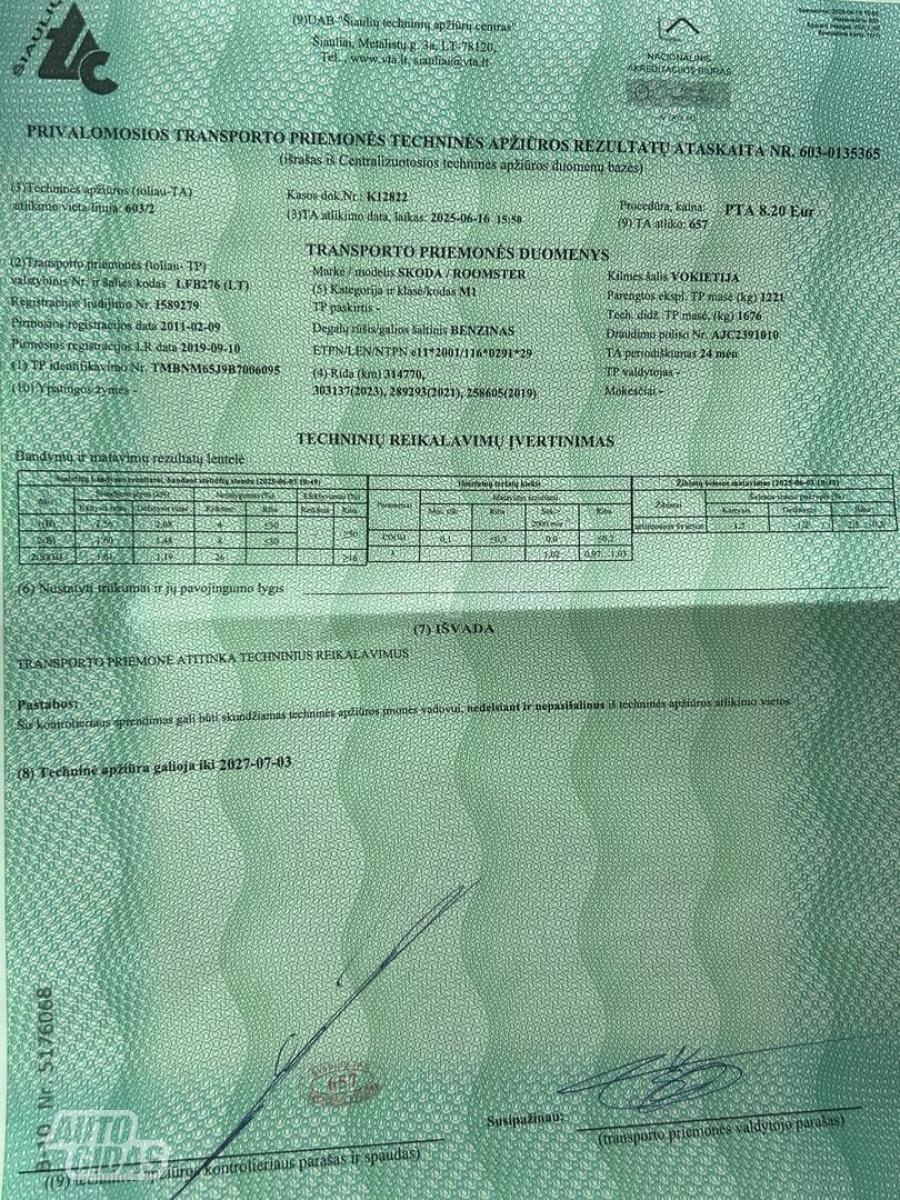 Шкода Румстер 2011 в Пакруойис, объемом двигателя 1.20 л и пробегом 321 тыс. км за 1250 €, фото 13 на AUTOMOTO.COM.LV