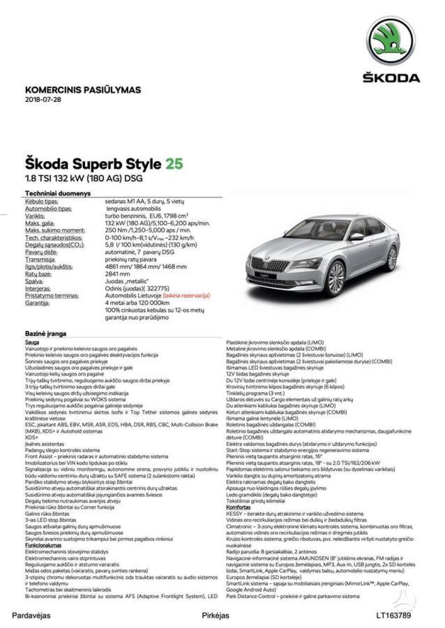 Black Skoda SuperB 2018 in Vilnius, with an engine capacity of 1.80 L and mileage of 110 thousand km for 14500 €, photo 15 on AUTOMOTO.COM.LV