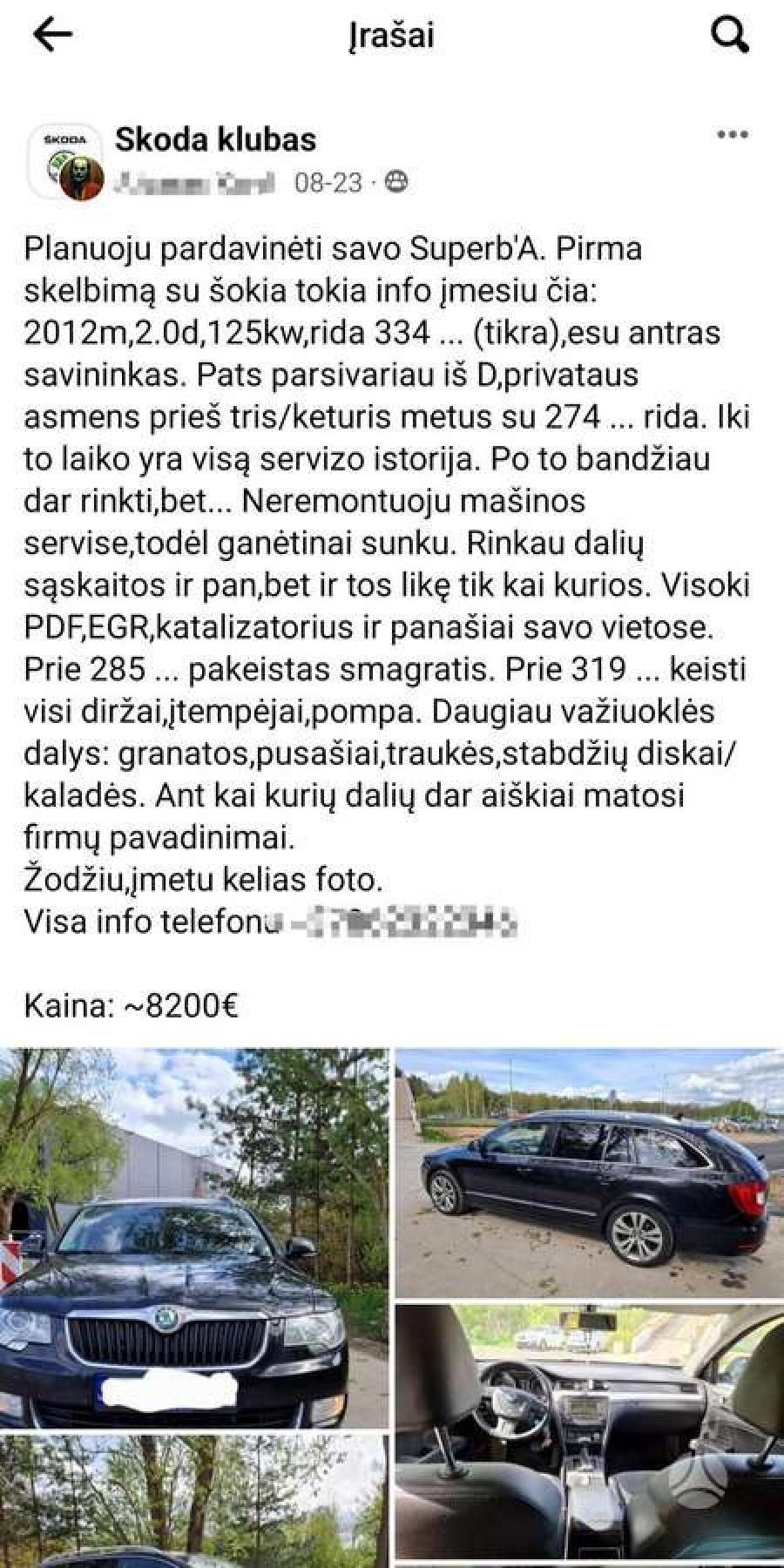 Черный Шкода Суперб 2012 в Клайпеда, объемом двигателя 1.97 л и пробегом 404 тыс. км за 4700 €, фото 16 на AUTOMOTO.COM.LV