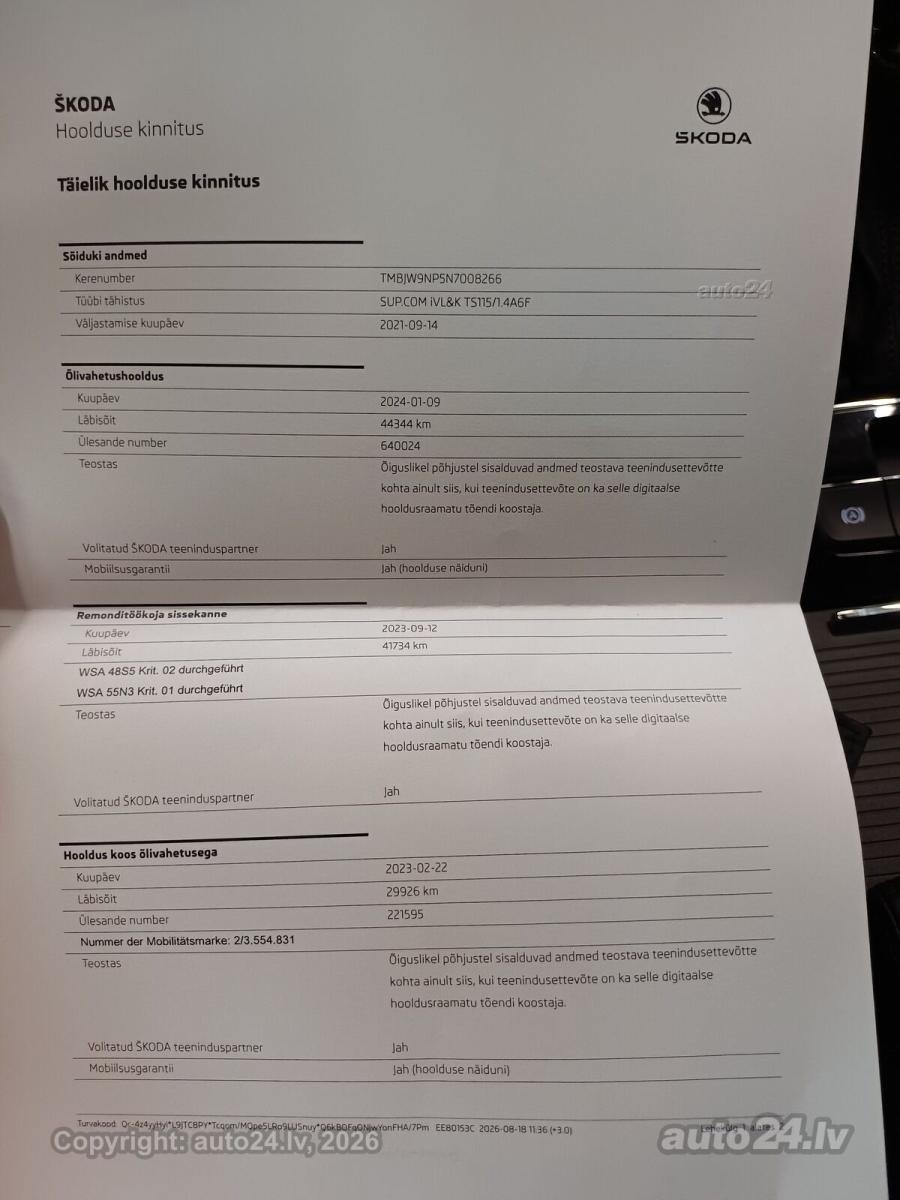 Black Skoda SuperB 2021 in Tallinn, with an engine capacity of 1.40 L and mileage of 108 thousand km for 23900 €, photo 14 on AUTOMOTO.COM.LV