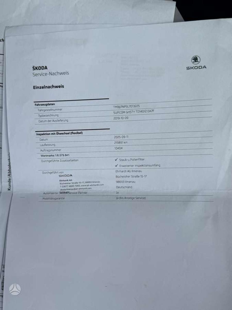 Grey Skoda SuperB 2019 in Vilnius, with an engine capacity of 1.97 L and mileage of 230 thousand km for 14700 €, photo 59 on AUTOMOTO.COM.LV