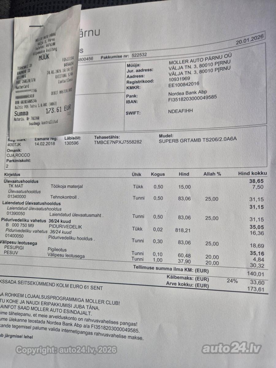 Sarkans Skoda SuperB 2018 Pērnava, ar dzinēja tilpumu 2.00 L un nobraukumu 131 tūkst. km par 20999 €, foto 14 vietnē AUTOMOTO.COM.LV