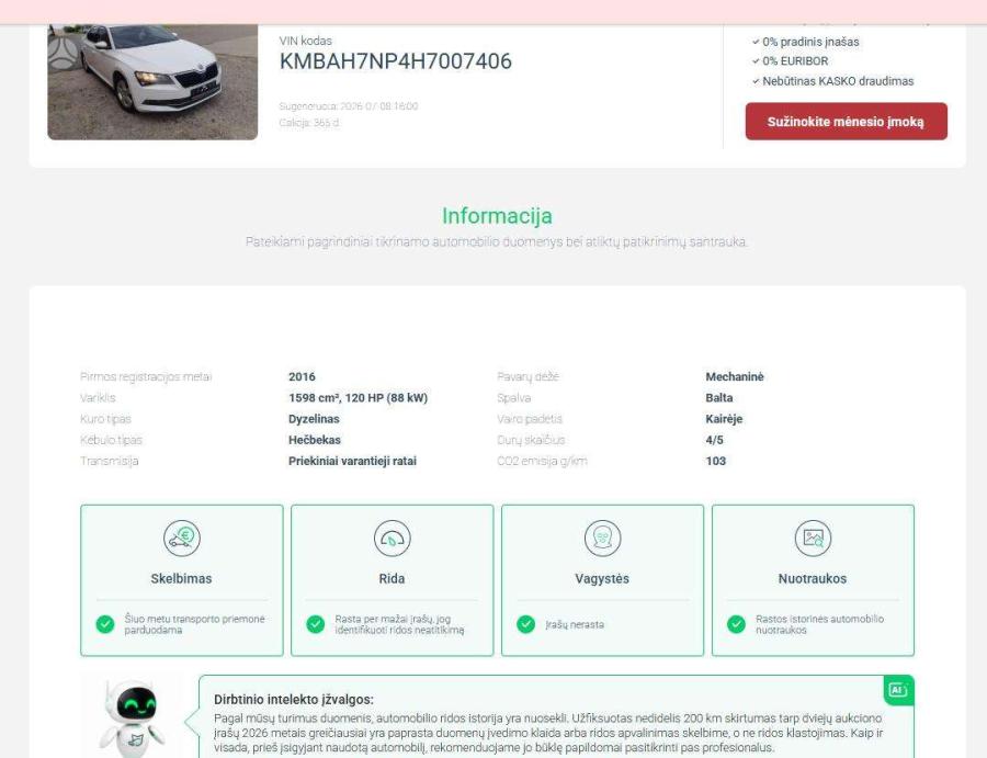 White Skoda SuperB 2016 in Klaipeda, with an engine capacity of 1.60 L and mileage of 285 thousand km for 5400 €, photo 24 on AUTOMOTO.COM.LV