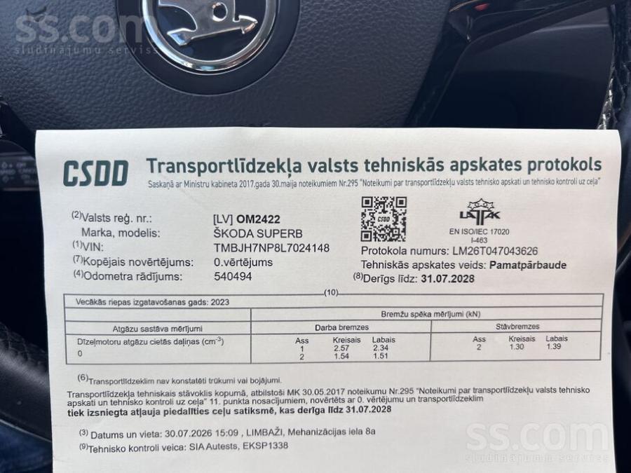 White Skoda SuperB 2019 in Limbazi, with an engine capacity of 2.00 L and mileage of 540 thousand km for 9950 €, photo 31 on AUTOMOTO.COM.LV