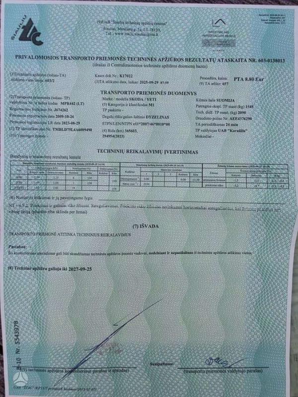 Коричневый Шкода Ети 2009 в Пакруойис, объемом двигателя 1.97 л и пробегом 391 тыс. км за 2000 €, фото 9 на AUTOMOTO.COM.LV