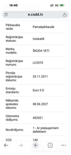 Grey Skoda Yeti 2011 in Aizkraukle, with an engine capacity of 2.00 L and mileage of 420 thousand km for 2970 €, photo 17 on AUTOMOTO.COM.LV