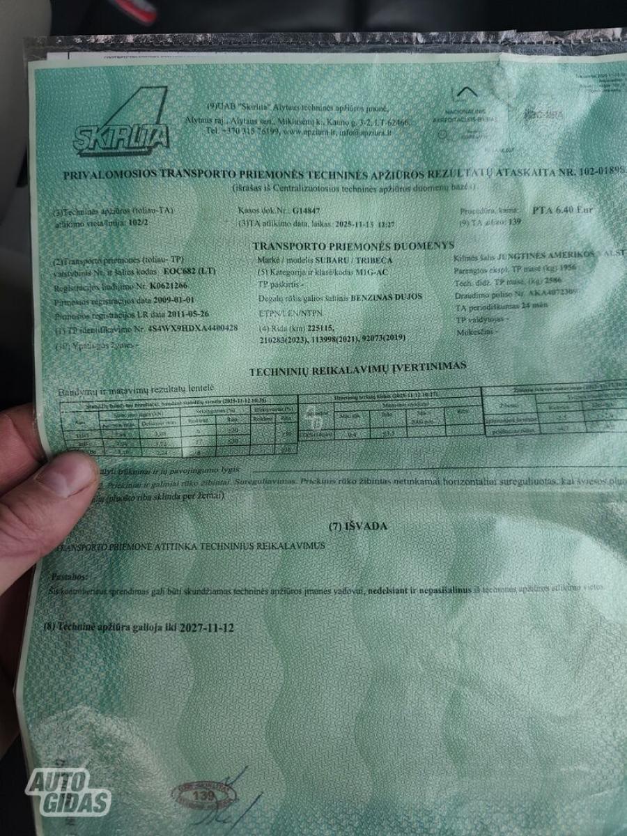 Субару B9 Tribeca 2009 в Друскининкай, объемом двигателя 3.60 л и пробегом 230 тыс. км за 5700 €, фото 9 на AUTOMOTO.COM.LV