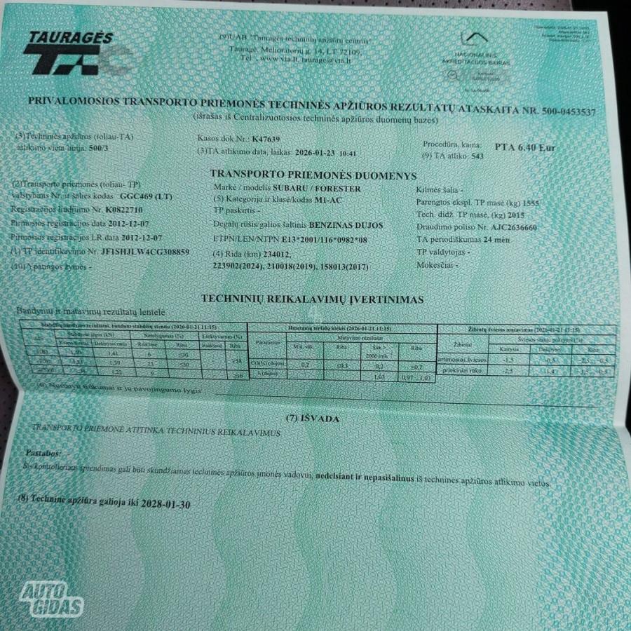 Субару Форестер 2012 в Пагегяй, объемом двигателя 2.00 л и пробегом 248 тыс. км за 5300 €, фото 11 на AUTOMOTO.COM.LV