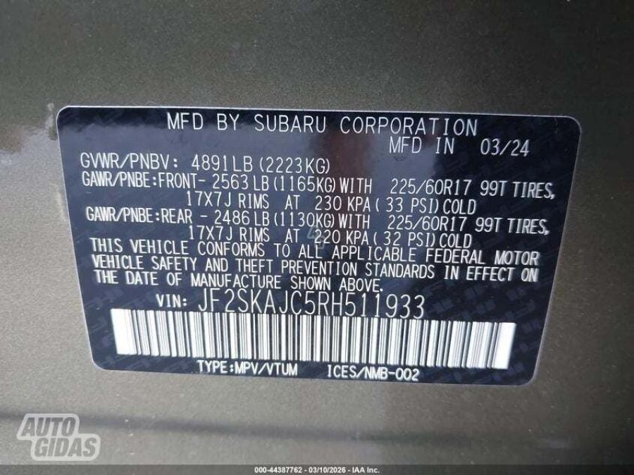 Green Subaru Forester 2024 in Ukmerge, with an engine capacity of 2.50 L and mileage of 35 thousand km for 15300 €, photo 37 on AUTOMOTO.COM.LV