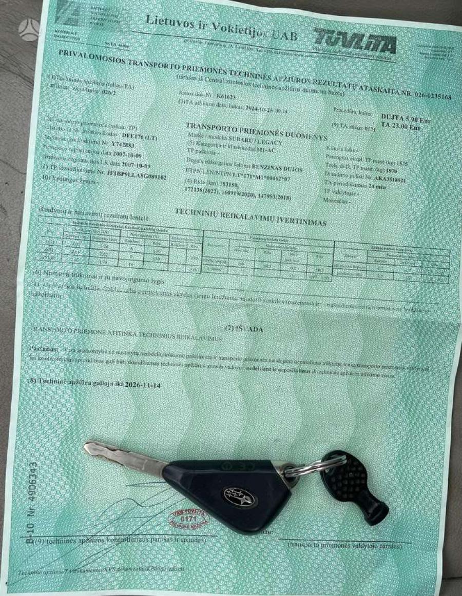 Черный Субару Легаси 2007 в Вильнюс, объемом двигателя 2.46 л и пробегом 192 тыс. км за 2950 €, фото 22 на AUTOMOTO.COM.LV